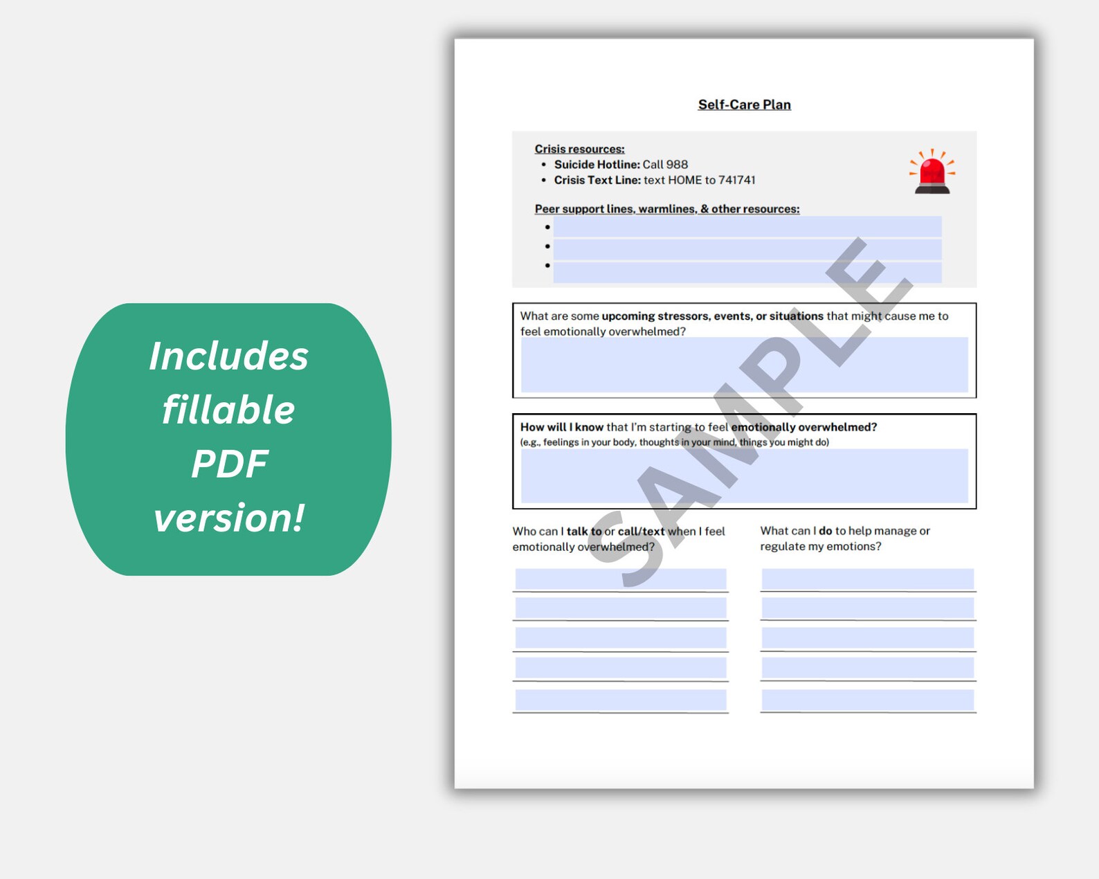 Crisis Prevention Self-care Plan Worksheet for Therapy | Based on ...