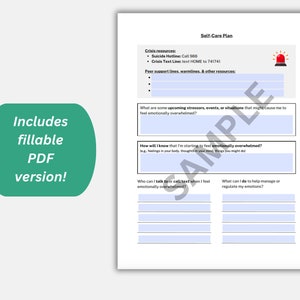 Crisis Prevention Self-care Plan Worksheet for Therapy | Based on ...