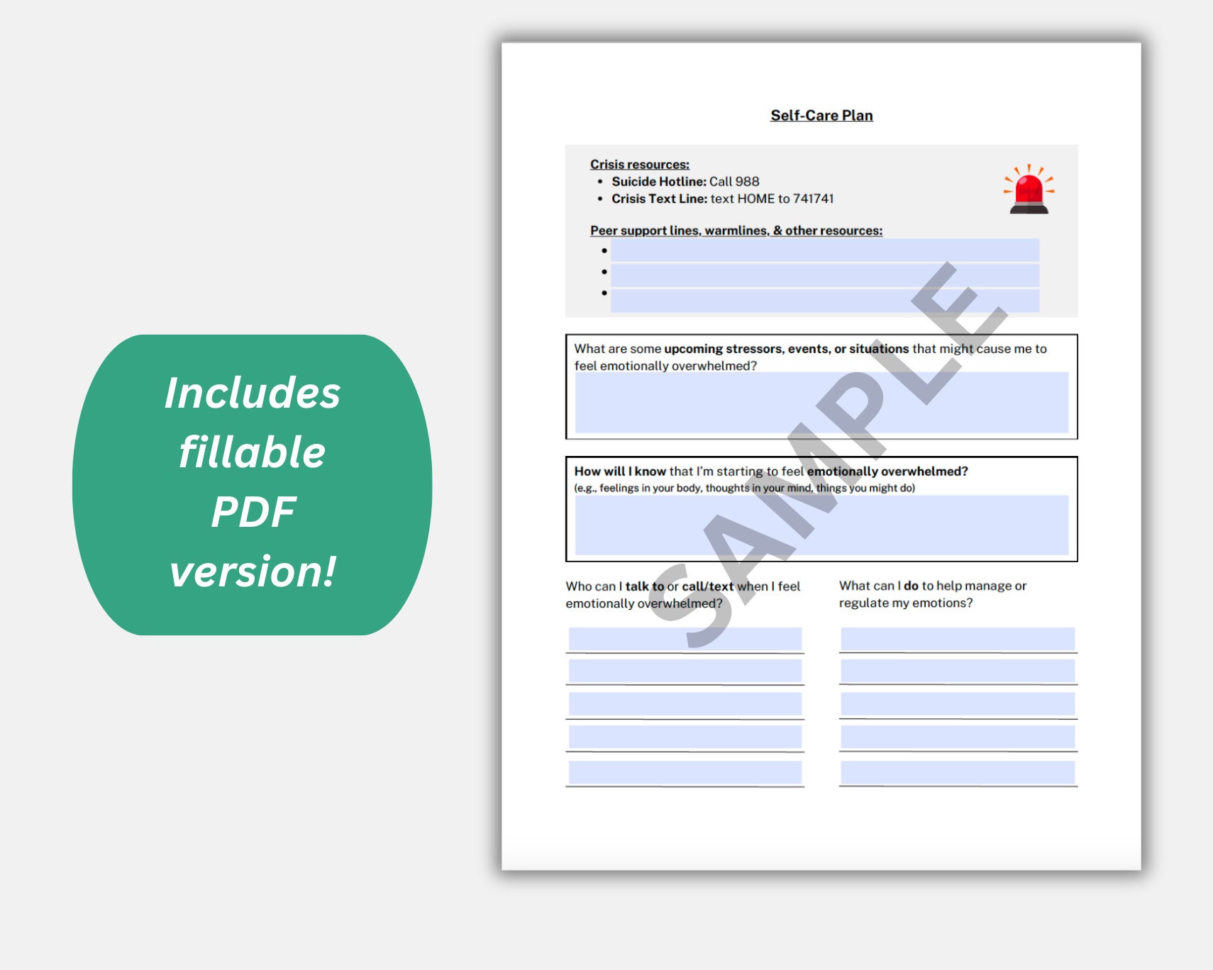 Crisis Prevention Self-care Plan Worksheet for Therapy | Based on ...