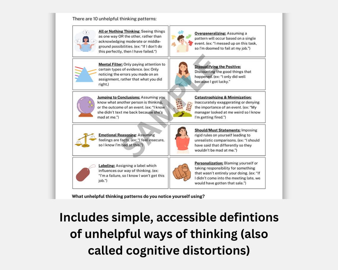 Unhelpful Thinking Styles/cognitive Distortions Worksheet and Log for ...