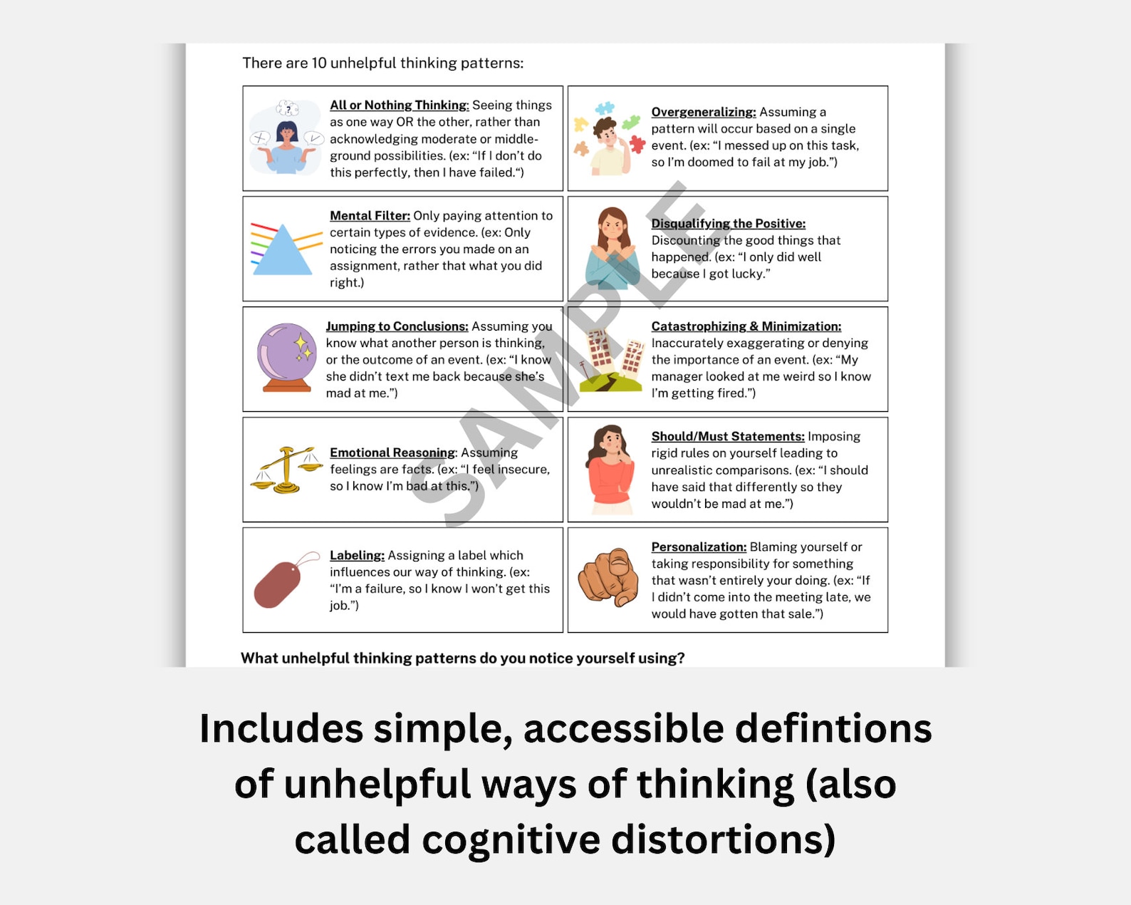 Unhelpful Thinking Styles/cognitive Distortions Worksheet and Log for ...