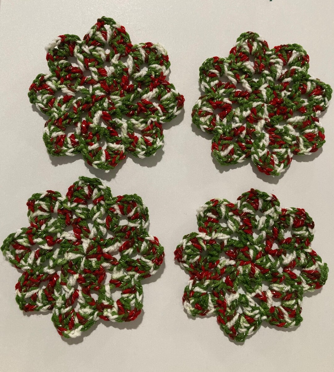 Crochet Christmas Coaster Set, Set of 4, Christmas Gift, Holiday Spirit ...