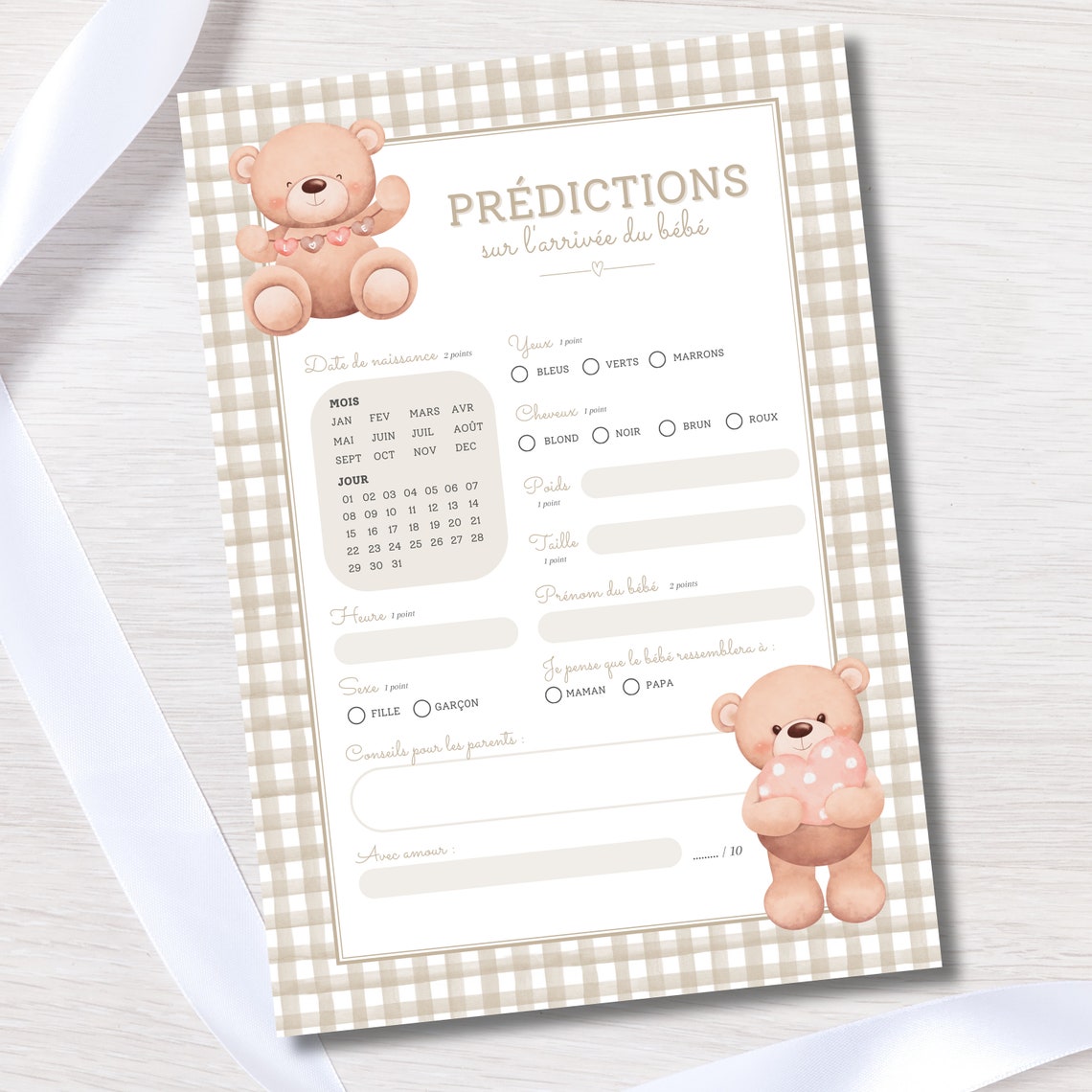 Jeu Prédictions Carton Prédiction Shower De Bébé En Français Naissance ...