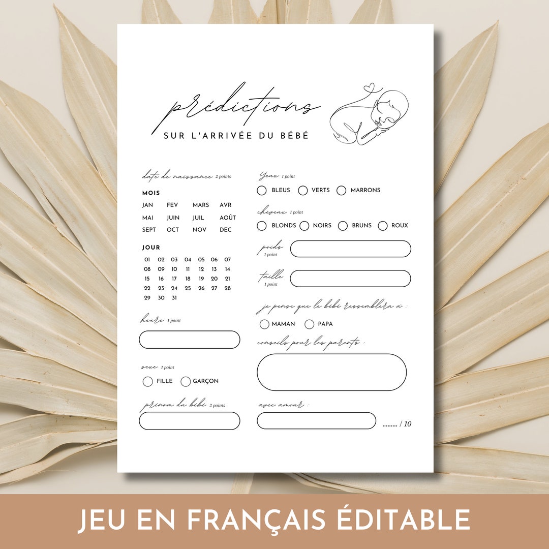 Jeu Prédictions Carton Prédiction Shower De Bébé En Français Naissance ...
