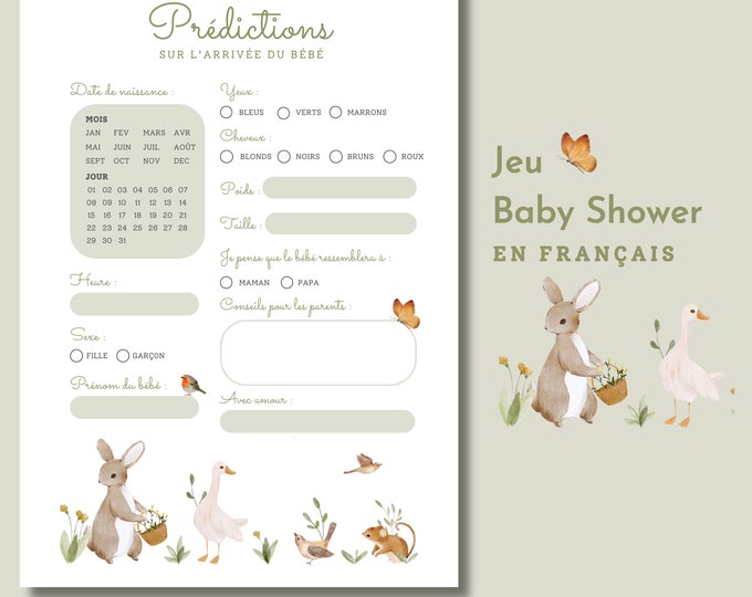Jeu Prédictions Carton Prédiction Shower De Bébé En Français Naissance ...