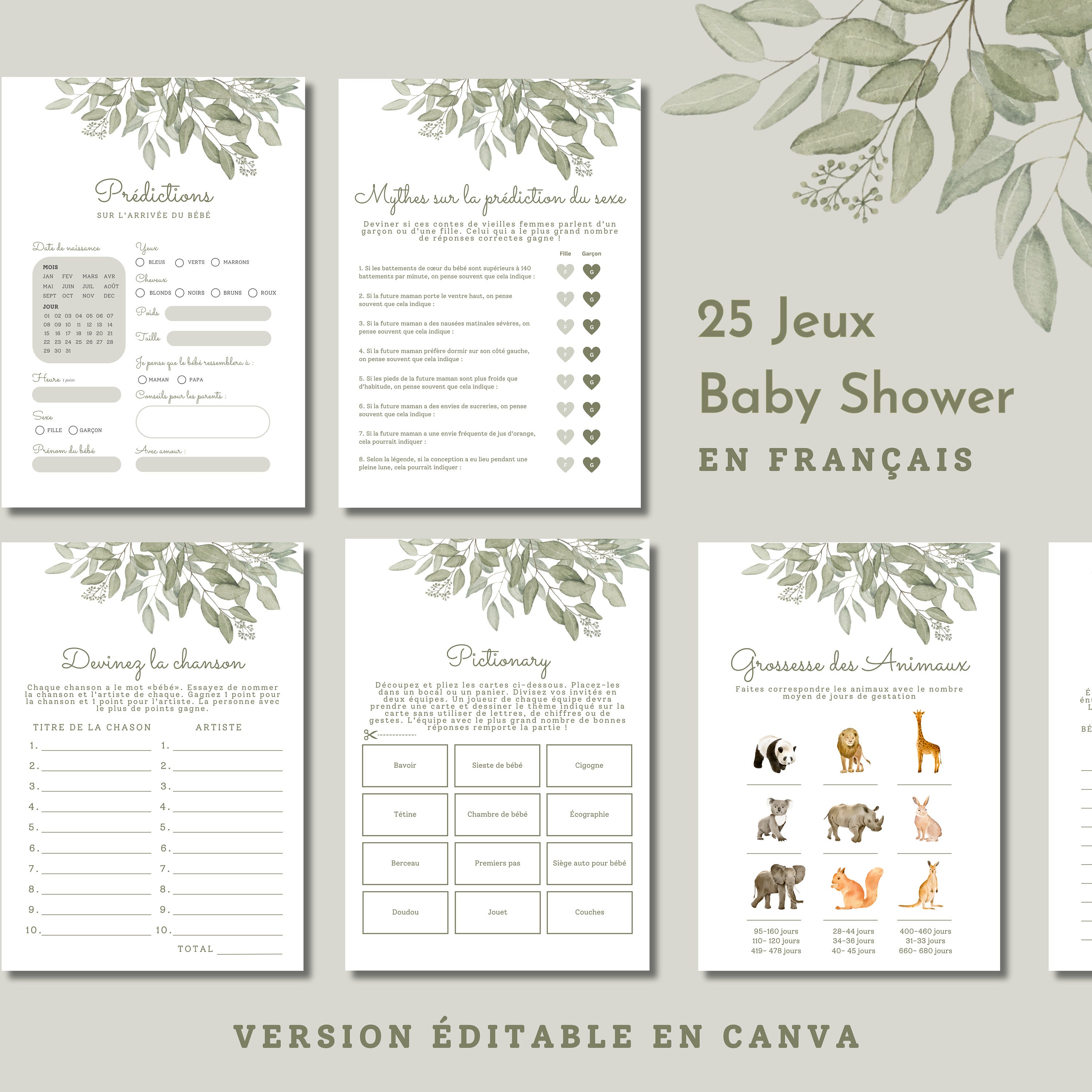 25 Jeux Prédictions Carton Prédiction Shower De Bébé En Français ...