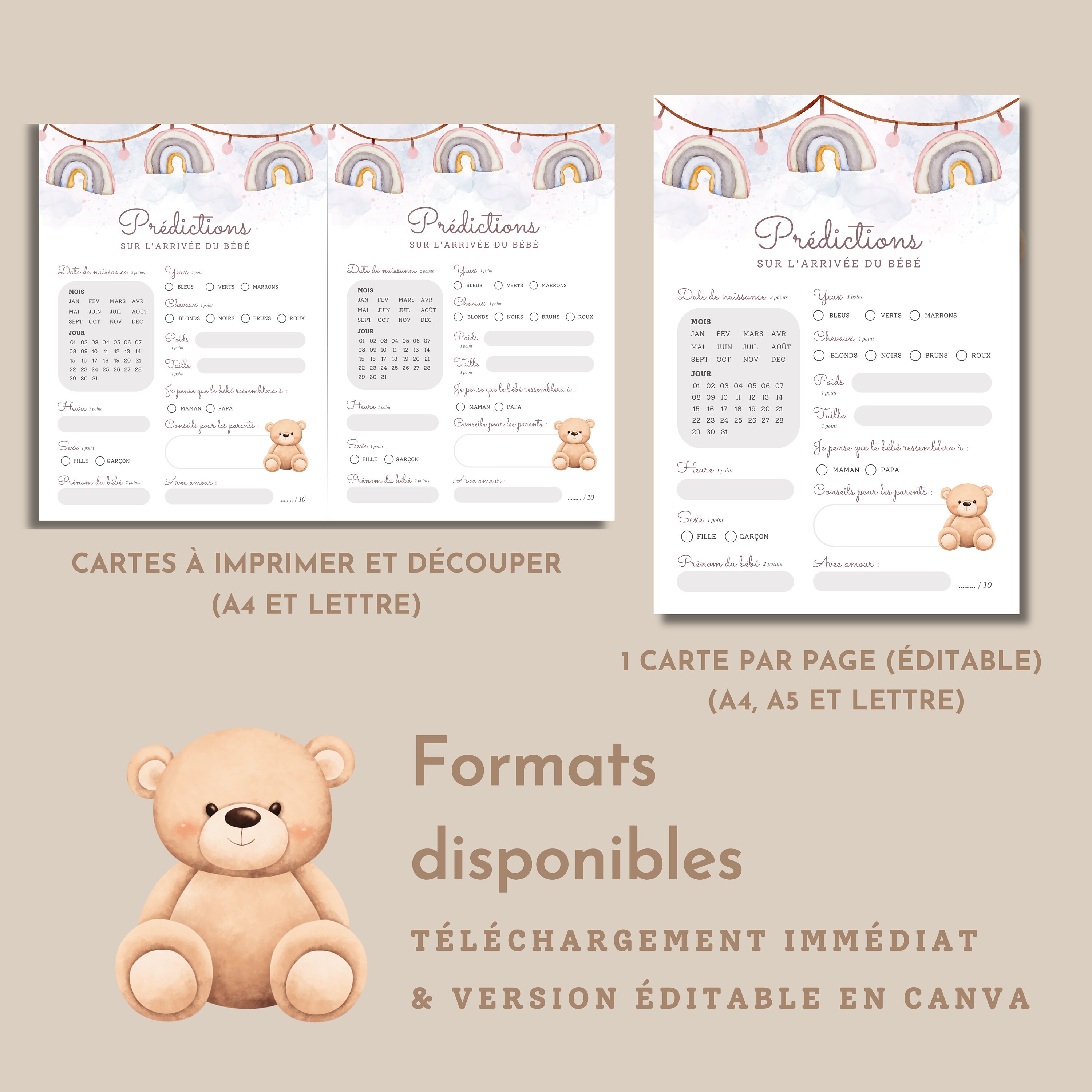 Jeu Prédictions Carton Prédiction Shower De Bébé En Français Naissance ...