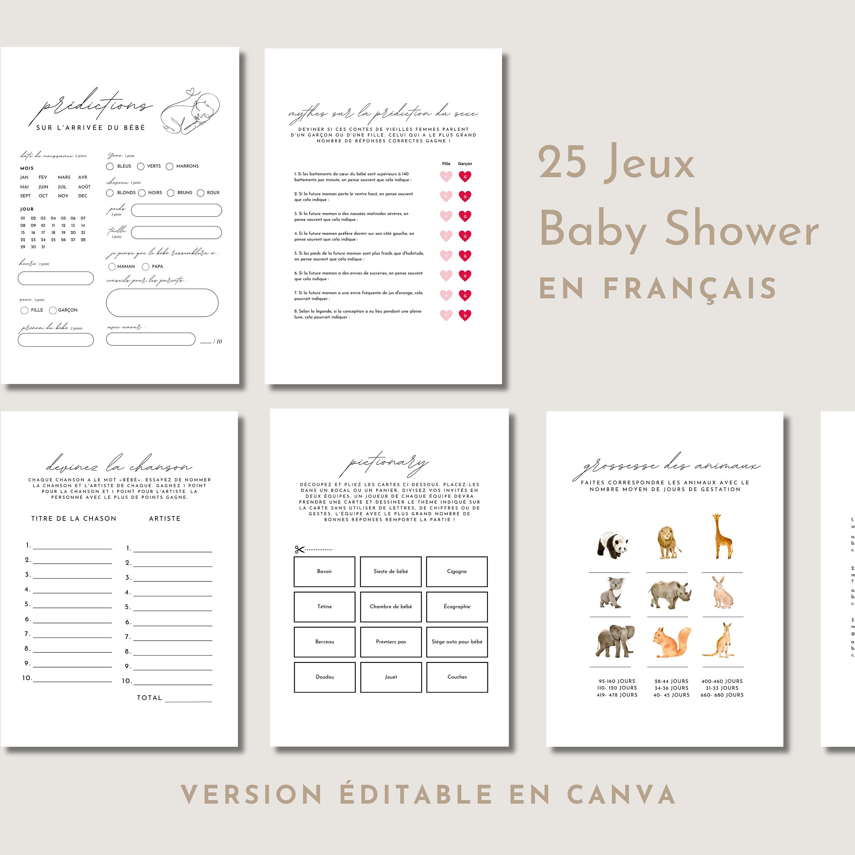 25 Jeux Prédictions Carton Prédiction Shower De Bébé En Français ...
