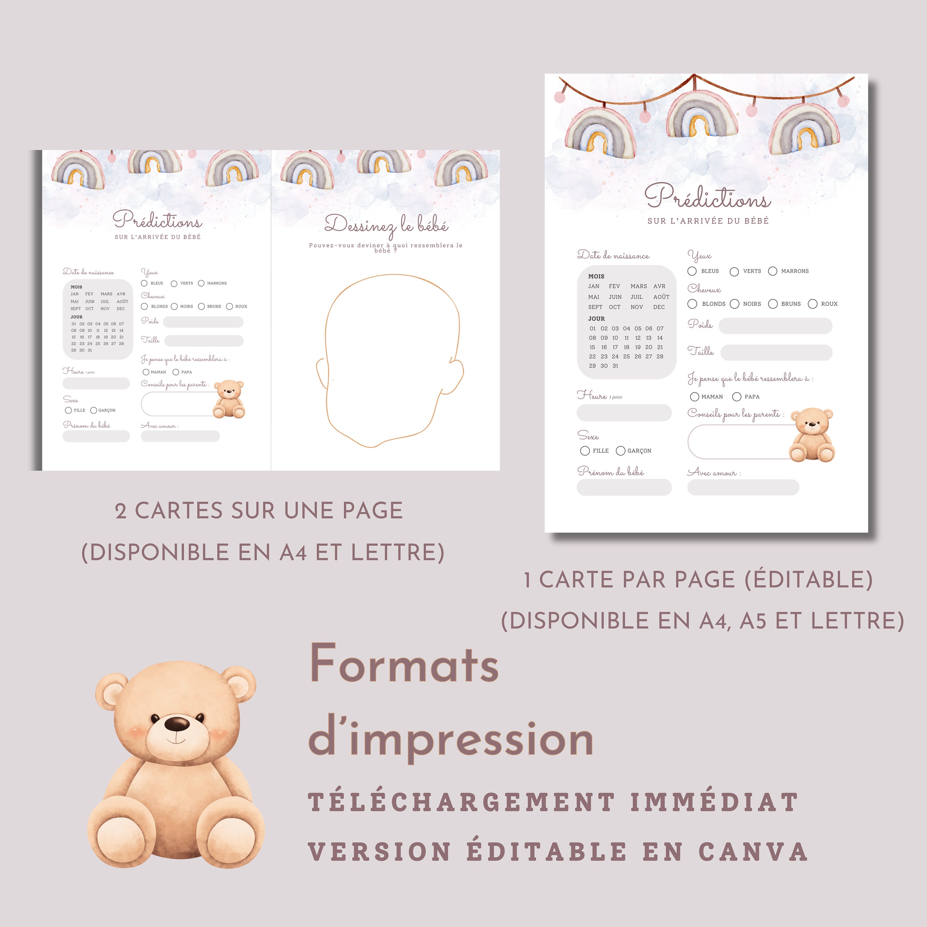 25 Jeux Prédictions Carton Prédiction Shower De Bébé En Français ...