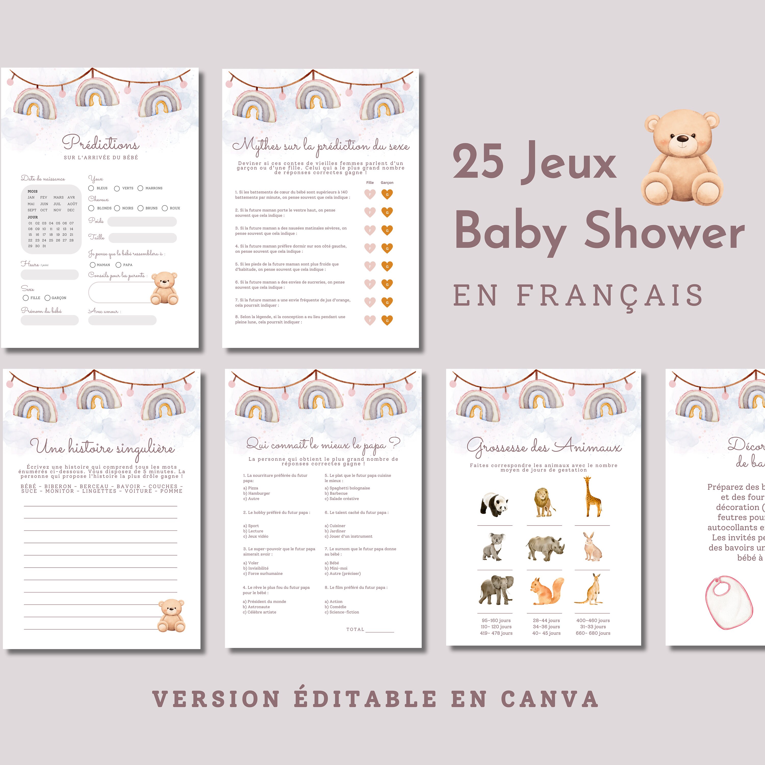 25 Jeux Prédictions Carton Prédiction Shower De Bébé En Français ...