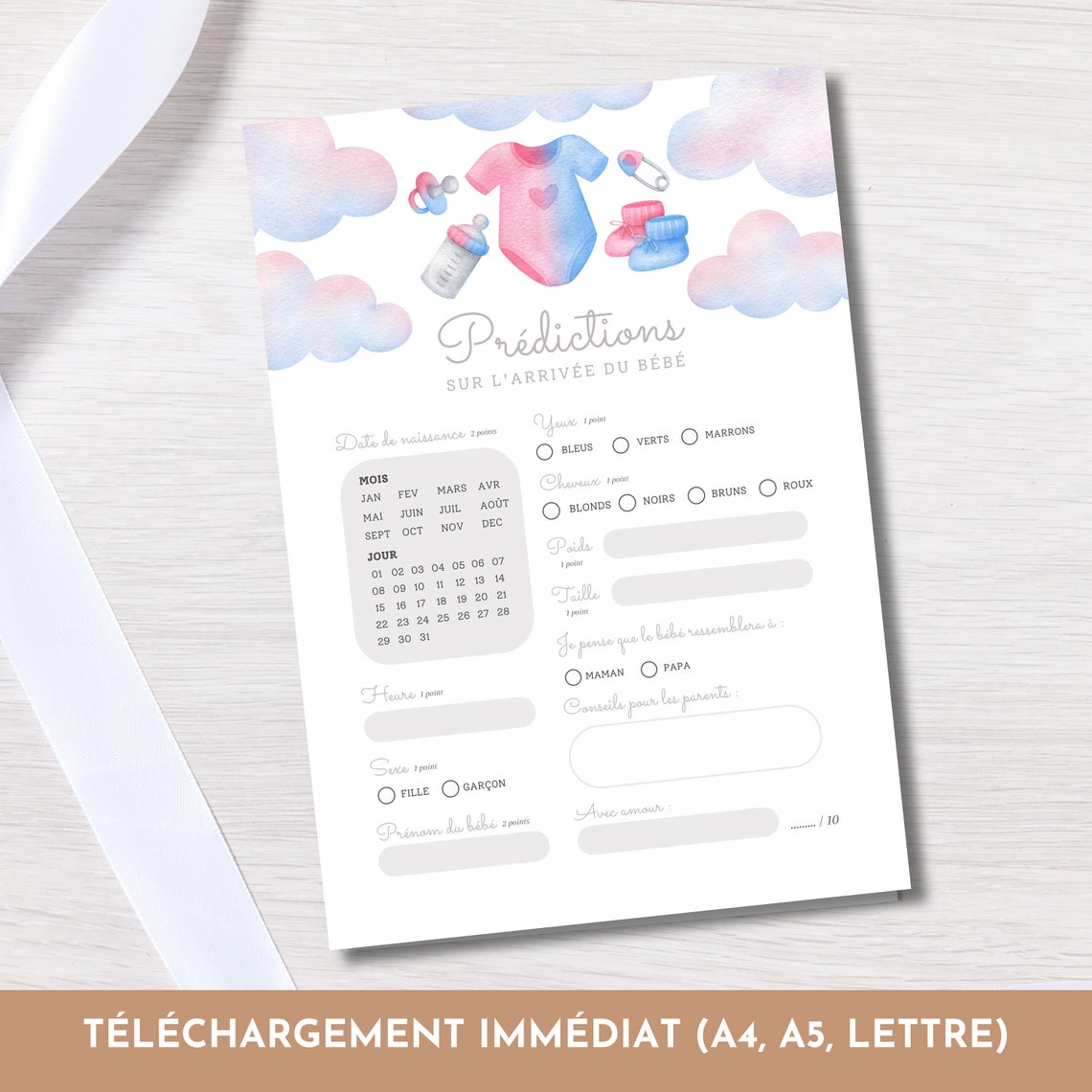Jeu Prédictions Carton Prédiction Shower De Bébé En Français Naissance ...