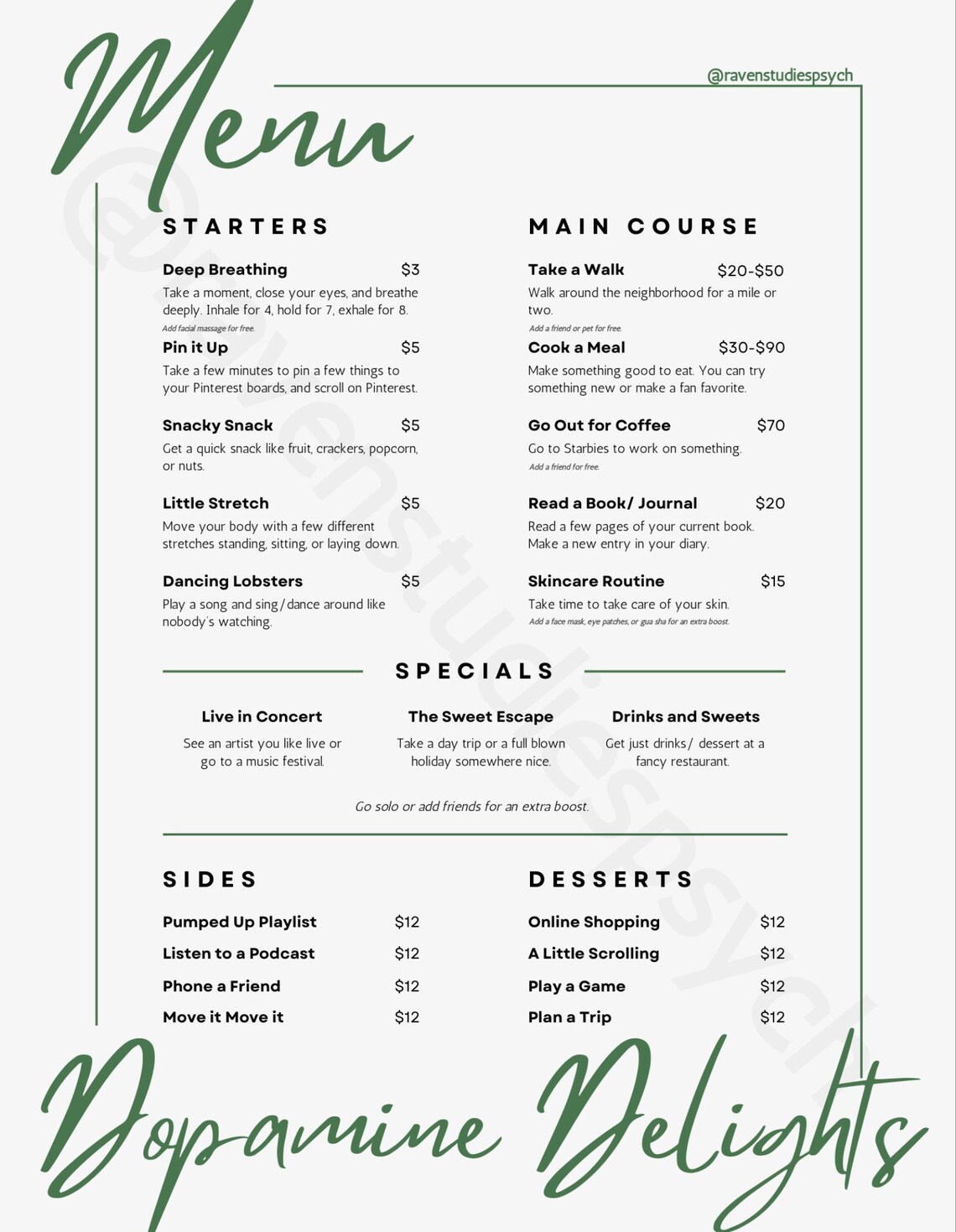 Dopamine Delights Menu - Digital Download - Etsy