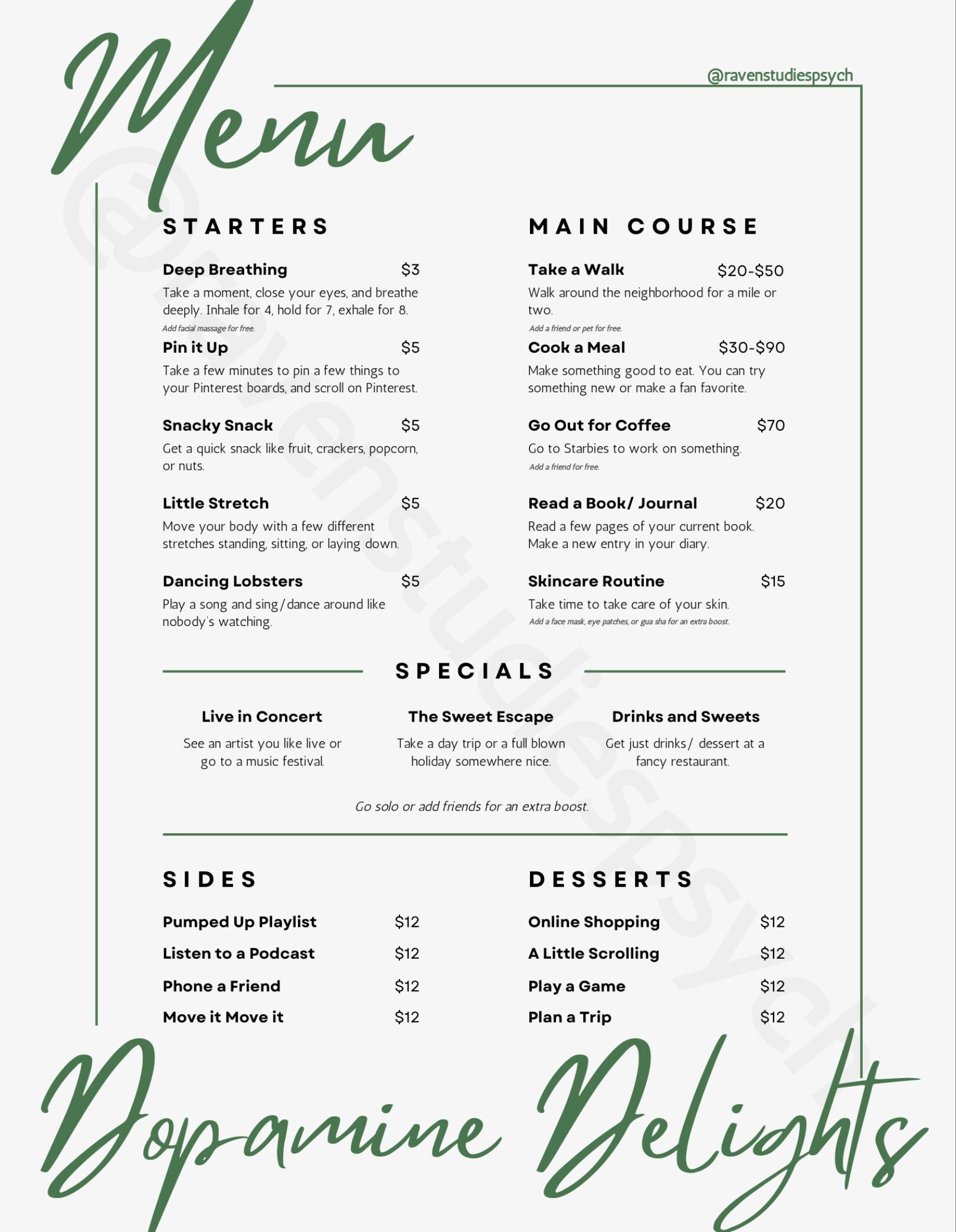 Dopamine Delights Menu - Digital Download - Etsy