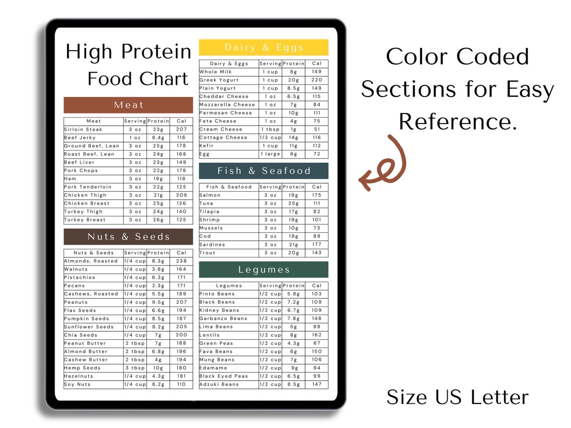 High Protein Food List: Printable Food Chart (PDF) - Etsy