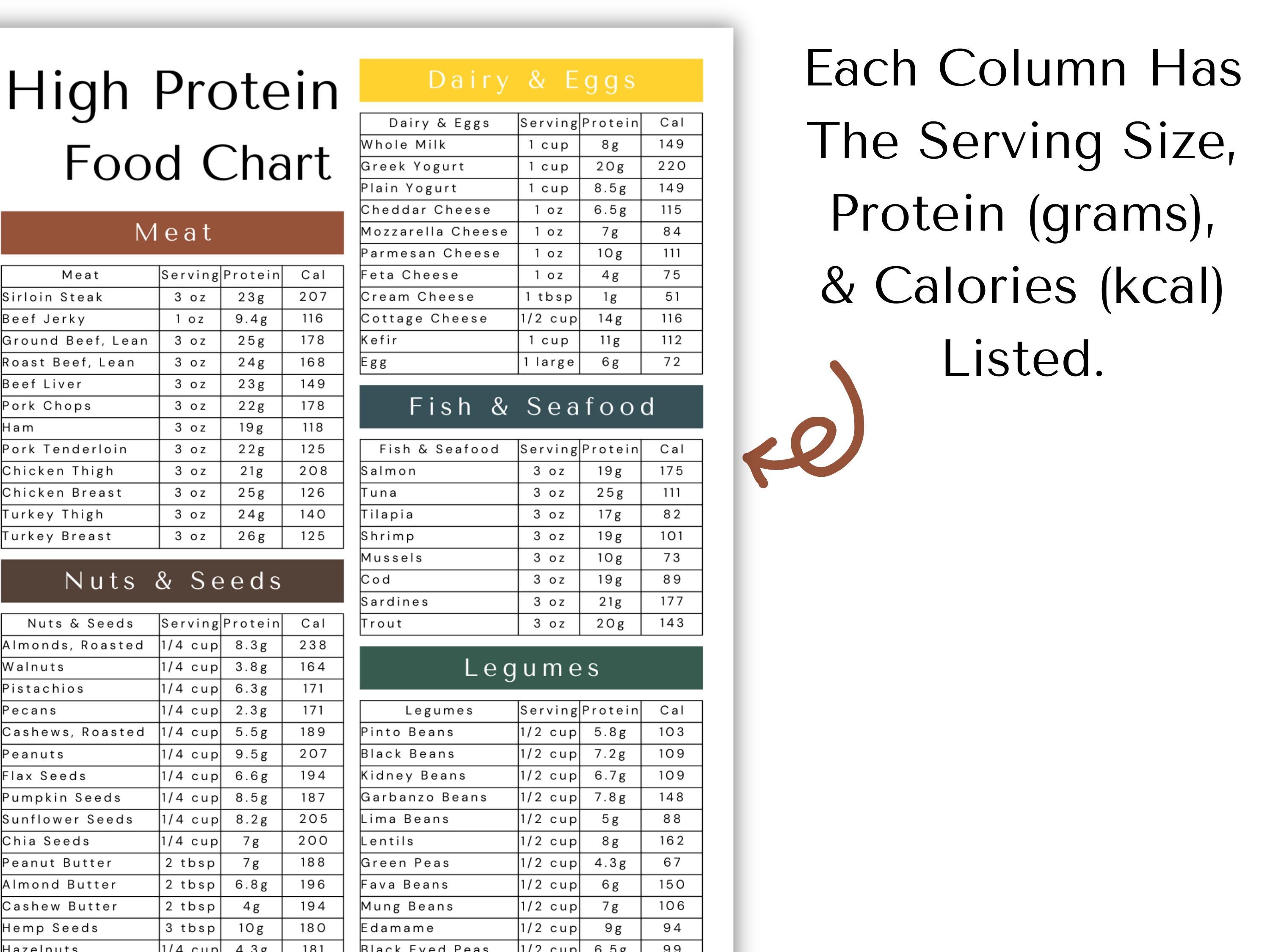 High Protein Food List: Printable Food Chart (PDF) - Etsy