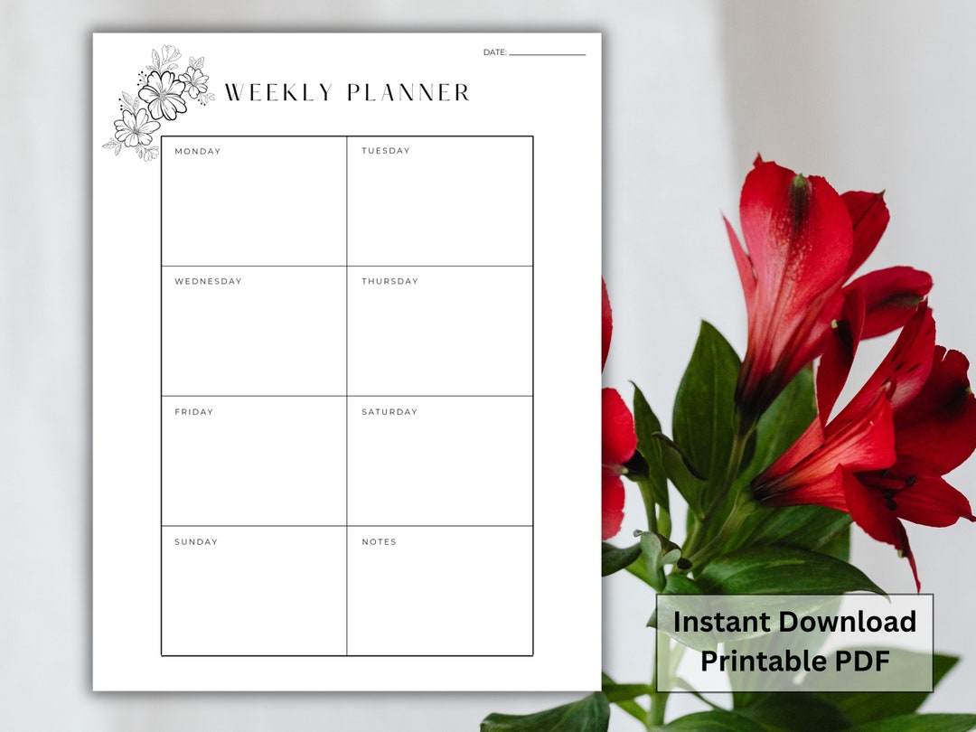 Week Planner Coloring, Printable, Digital, Weekly Organizer - Etsy