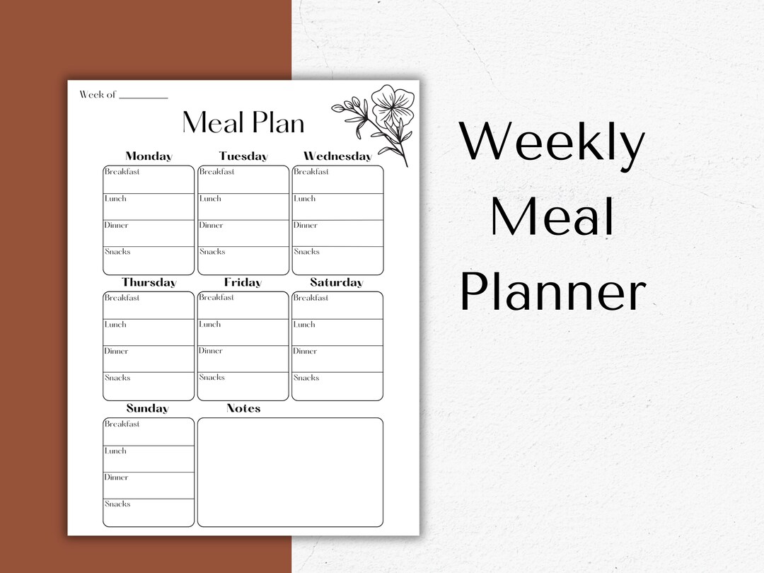 Weekly Meal Planner, Printable, Meal Planning Chart, Coloring Planner, Weekly Organizer ...
