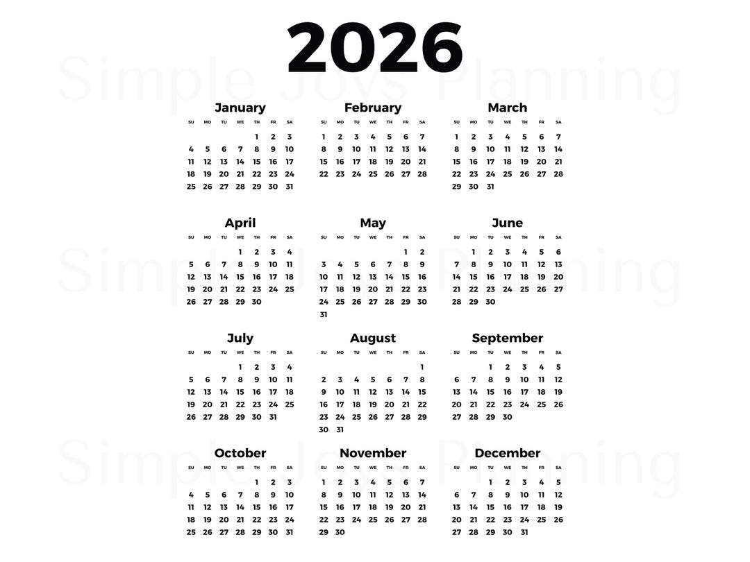 2026 Transparent PNG Calendar and PDF Printable Calendar: Sunday/monday ...