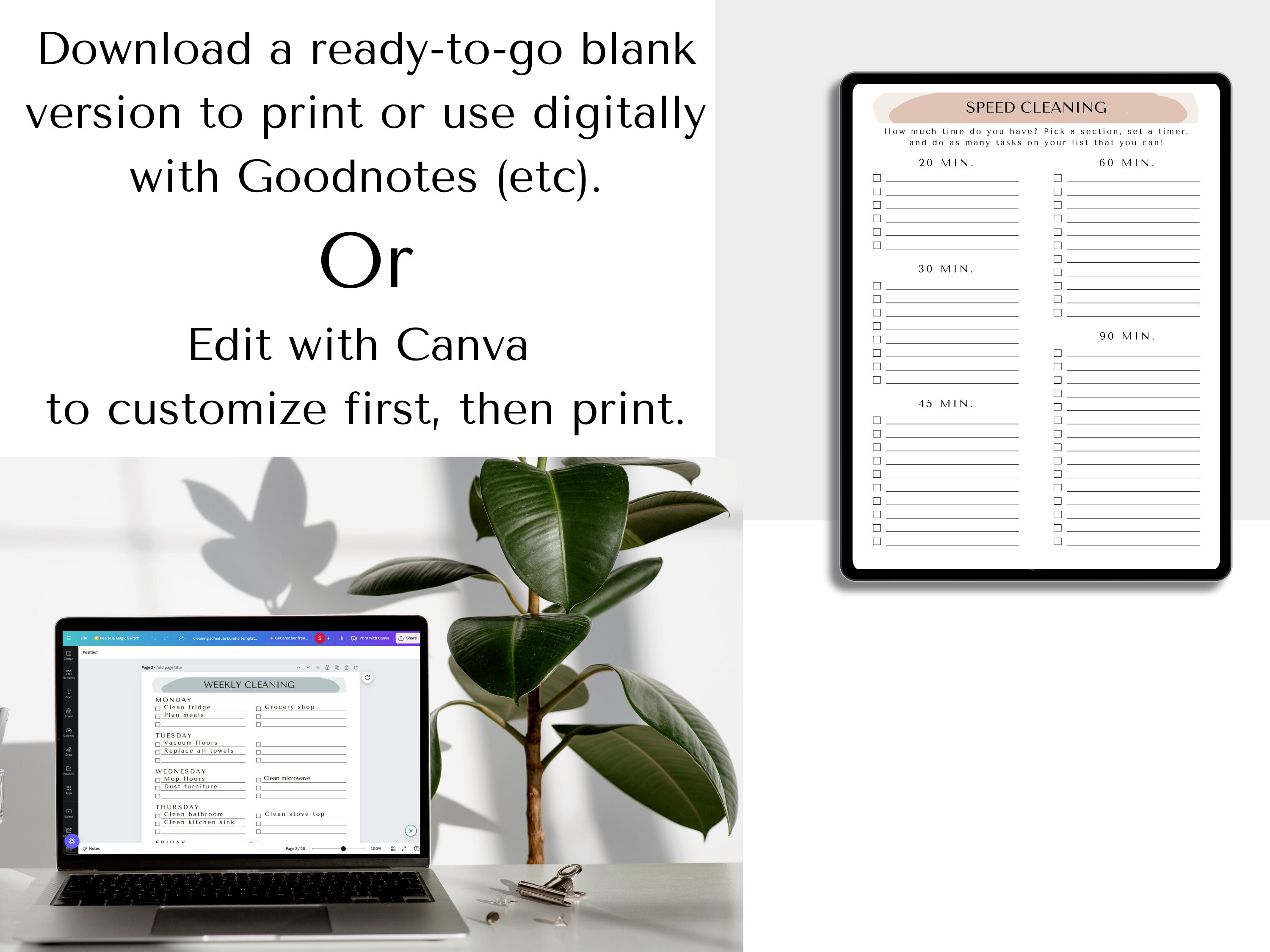 Editable ADHD Cleaning Planner Bundle, Weekly Cleaning Schedule, Deep ...