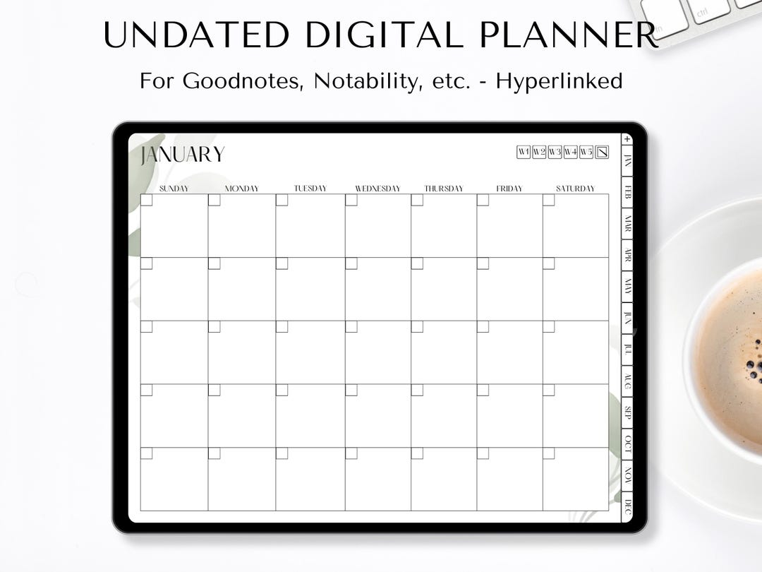 Undated Digital Monthly Calendar Planner: for Goodnotes, Notability Etc ...