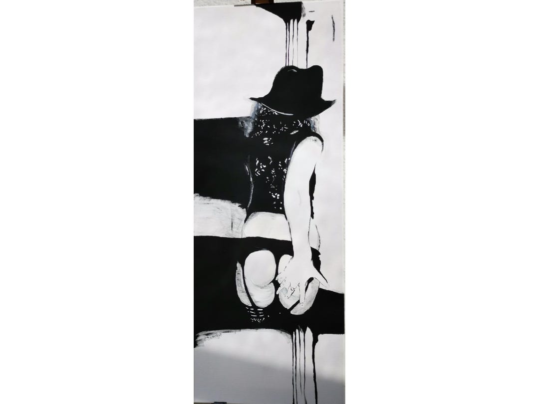 Original Painting Nude Hand Painted Acrylic on Canvas Woman With Hat ...