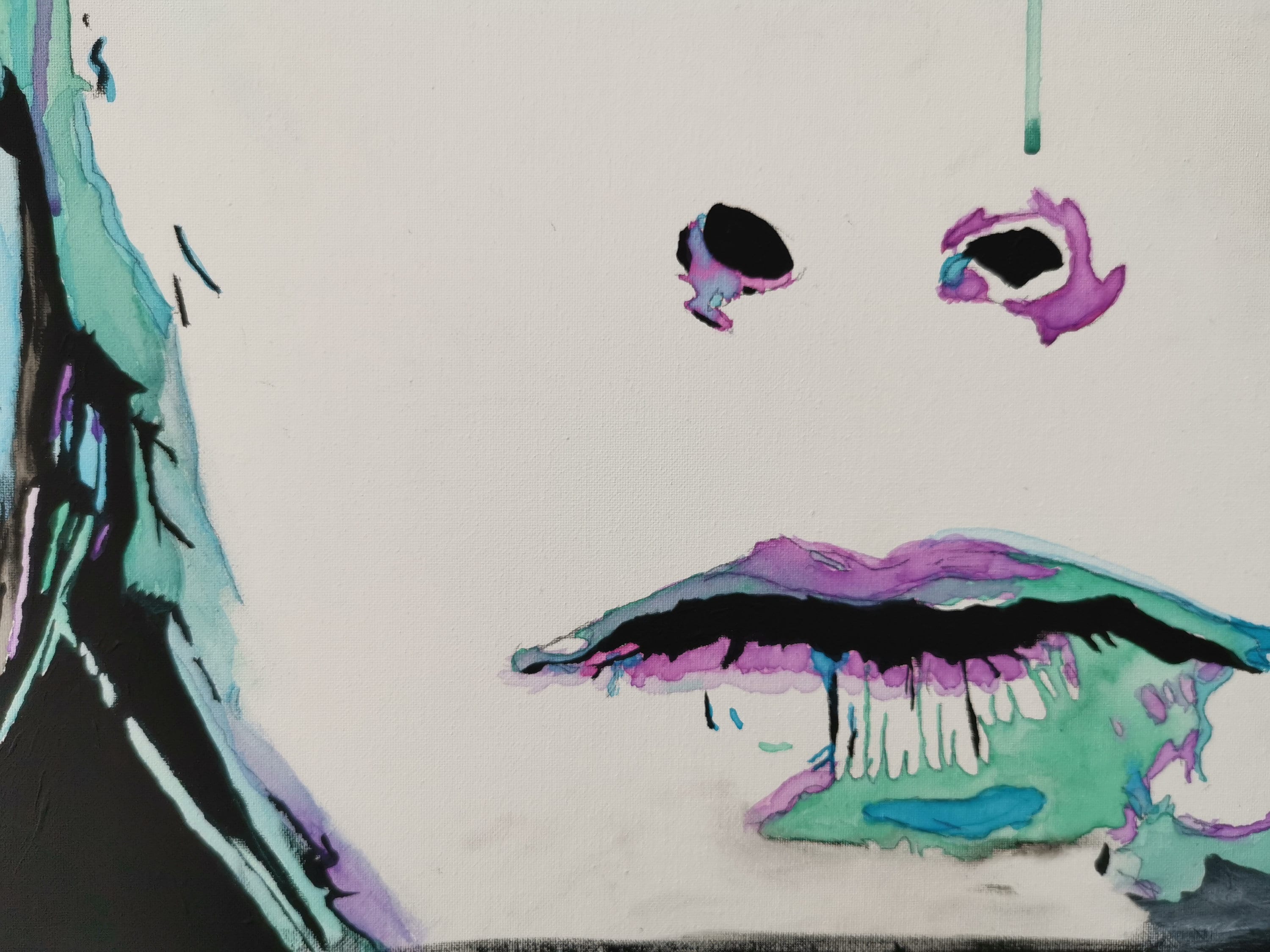 Original Painting Hand-painted Woman Face Colorful Abstract Black White ...