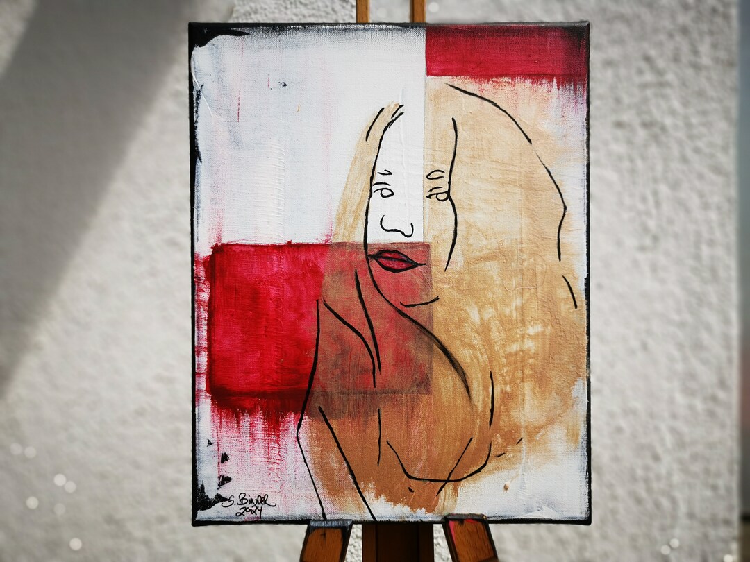 Original Acrylic Drawing Woman Face Abstract Modern Art Hand Painted on ...