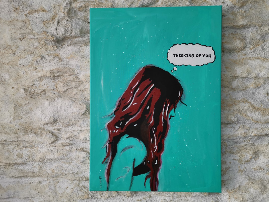 Original Painting Colorful Pop Art Woman Pretty Red Hair Acrylic Canvas ...