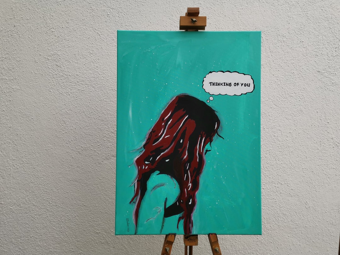 Painting Turquoise Woman Pop Art Comic Portrait on Canvas 50 X 70 Cm ...