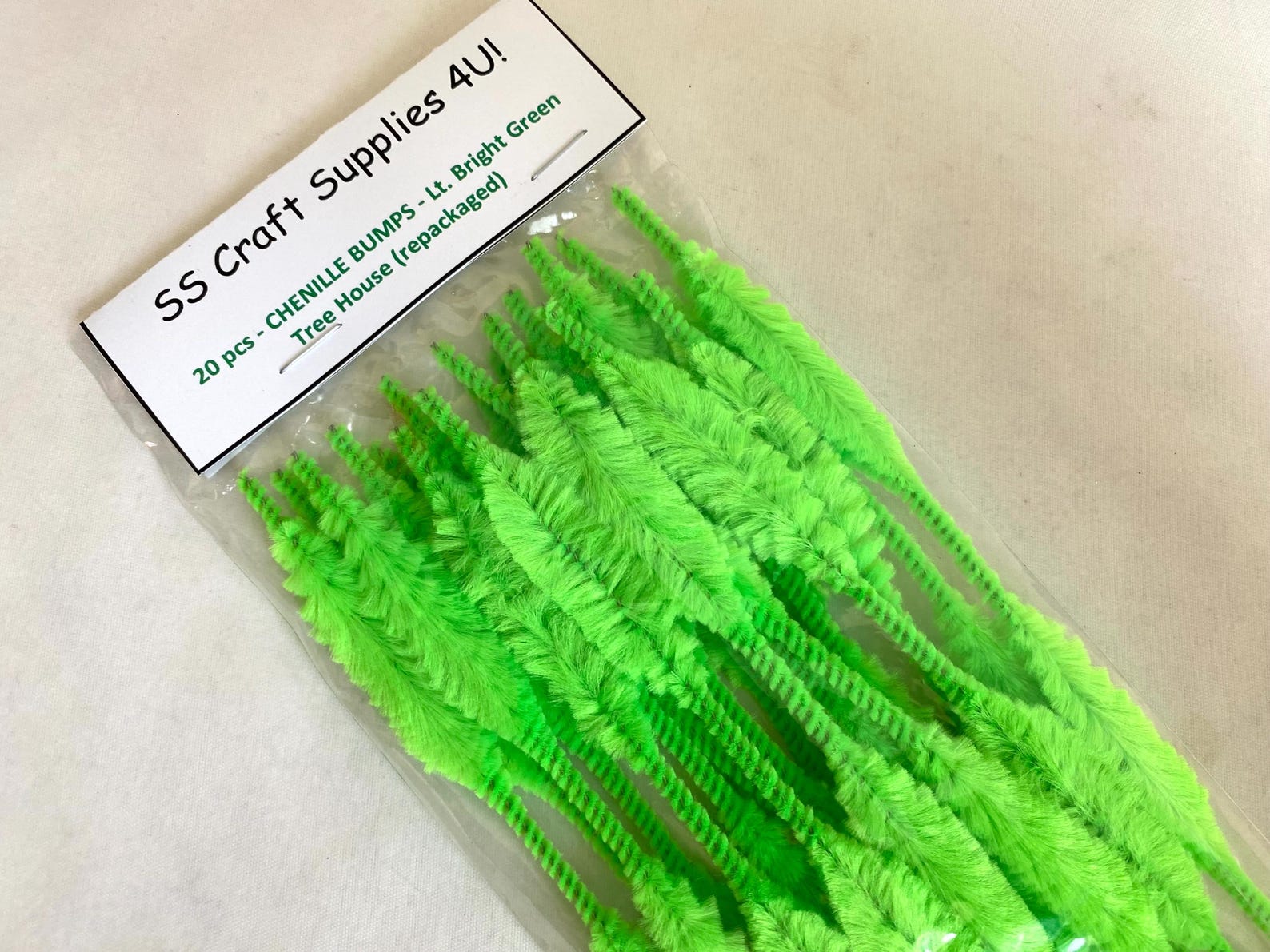 20 Pcs Lt. Bright GREEN Chenille BUMPS | 15mm X 12” Lt Green CHENILLE ...