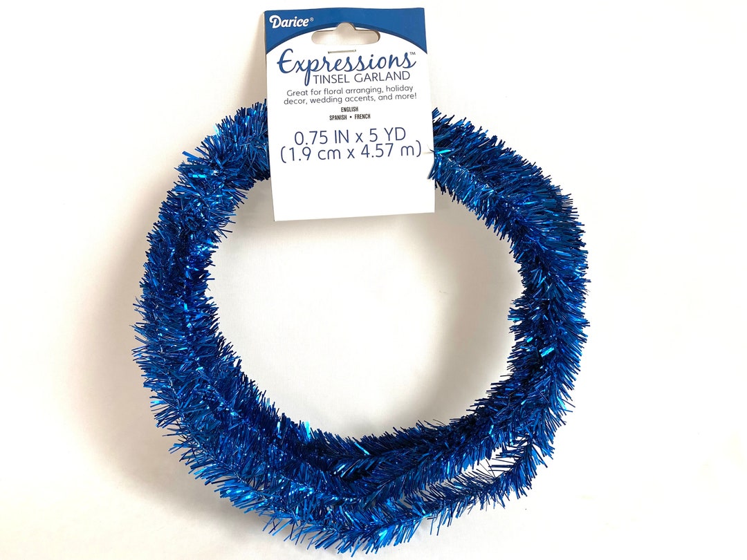 BLUE Metallic 3/4” TINSEL Garland | Darice Expressions Tinsel Garland ...