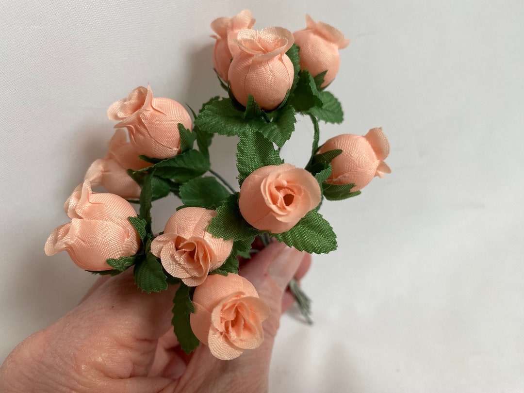 10 Pcs Vintage Artificial PEACH Silk ROSE Buds | Mini Bouquet of 10 ...
