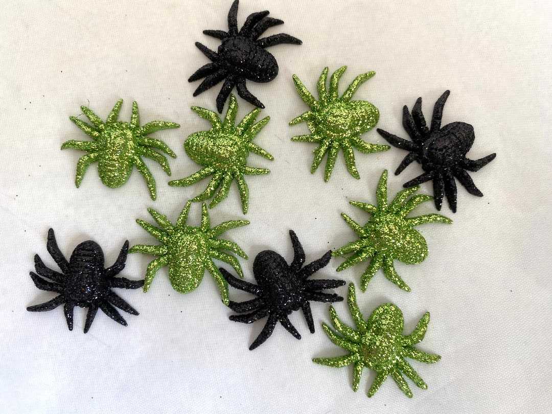 10 Pcs HALLOWEEN Mini Glitter SPIDERS Dimensional STICKERS | 6 Green ...