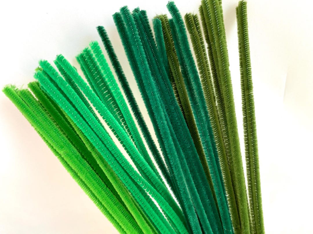 48 Pc 6mm Assorted GREEN CHENILLE Stems | 6mm X 12” Lime Green + Green ...