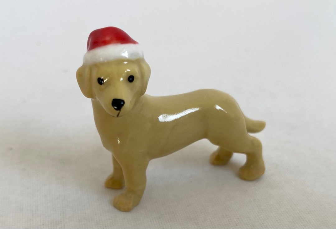 Miniature Yellow LAB in SANTA Hat Porcelain Figurine | Mini GANZ Santa ...