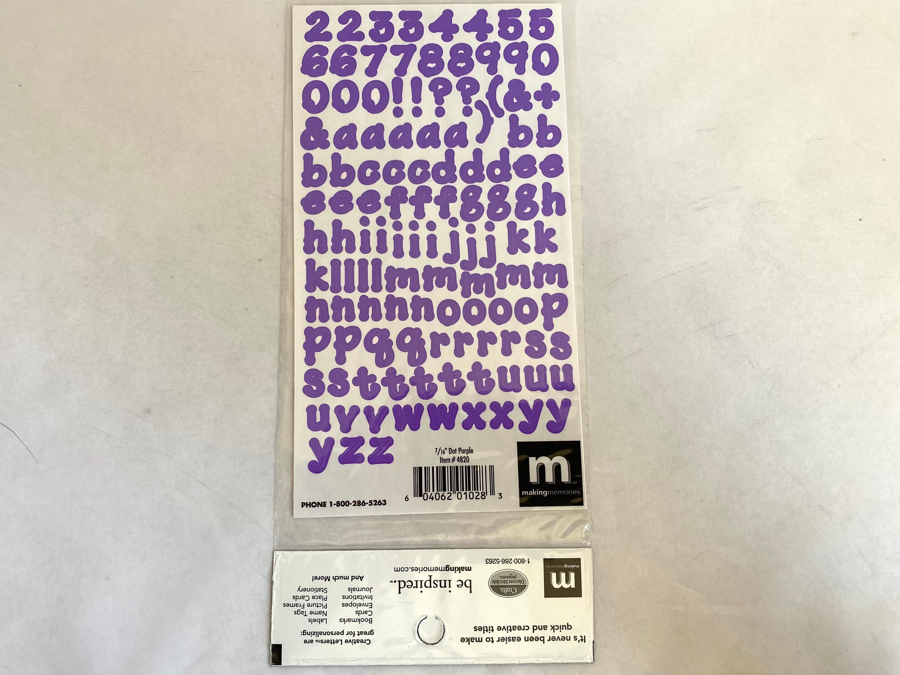 Alphabet Purple Letters & Numbers Sticker Sheet 7/16 A Z / Numbers ...
