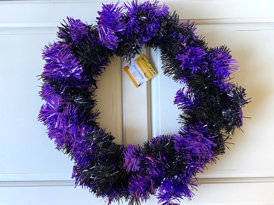 18” BLACK & Purple Halloween WREATH Base | Shiny Black/purple Plastic ...