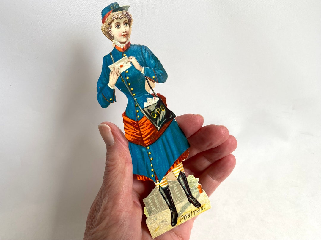 VICTORIAN Postman Die Cut Embossed SCRAP 6-1/2 X 2 GIRL postman Scrap ...
