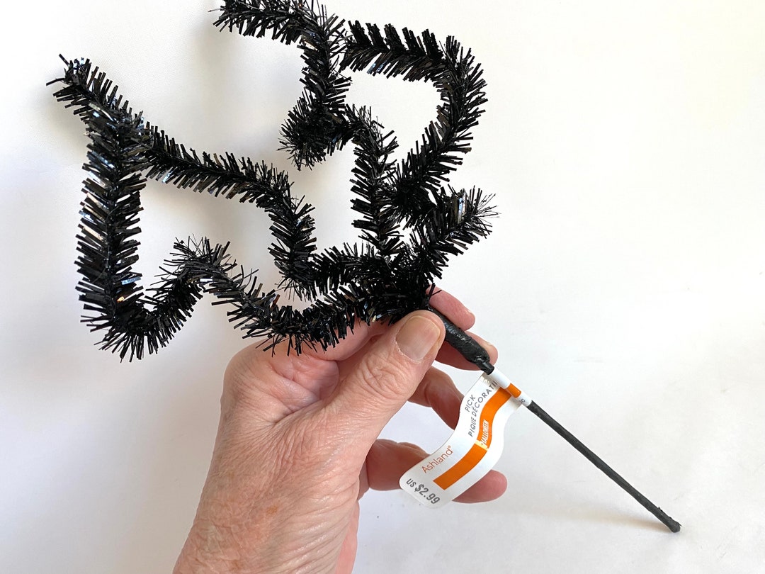 12 BLACK Tinsel HALLOWEEN Floral PICK Spray Tinsel Halloween Pick ...