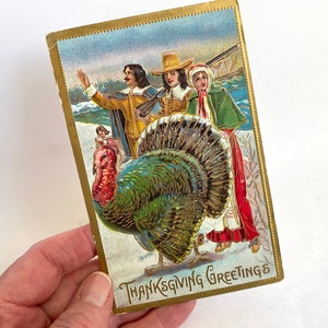 Victorian THANKSGIVING Turkey & Pilgrims W/gold Accents POSTCARD ...
