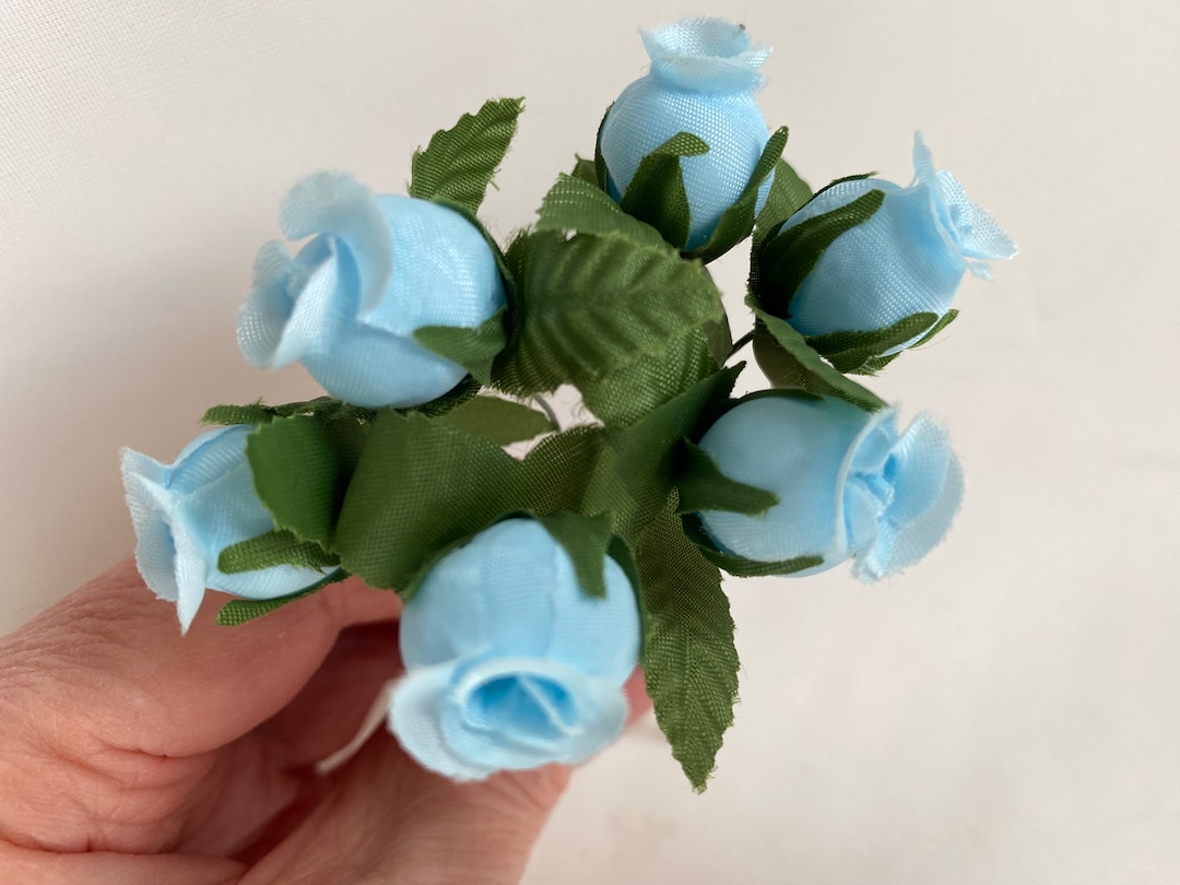 6 Pcs Vintage Artificial LIGHT BLUE Silk ROSE Buds | Mini Bouquet of 6 ...