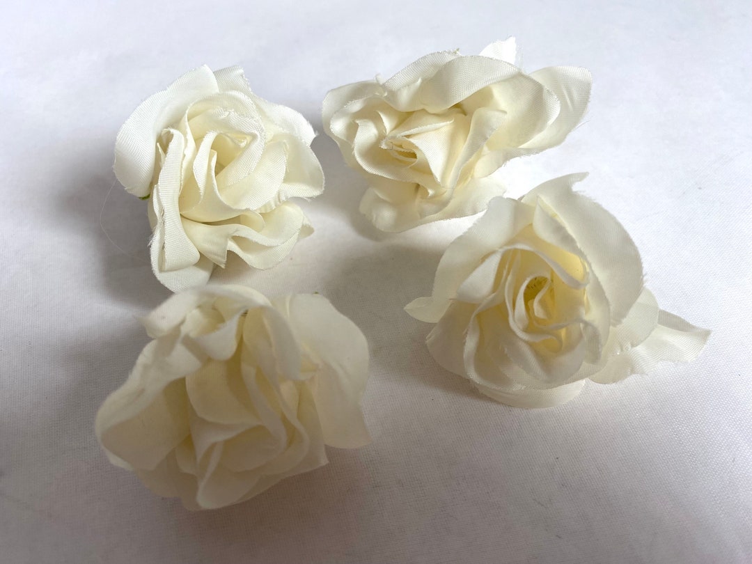 4 Pcs Vintage Artificial IVORY ROSES Faux Silk Polyester Ivory Roses 4 ...