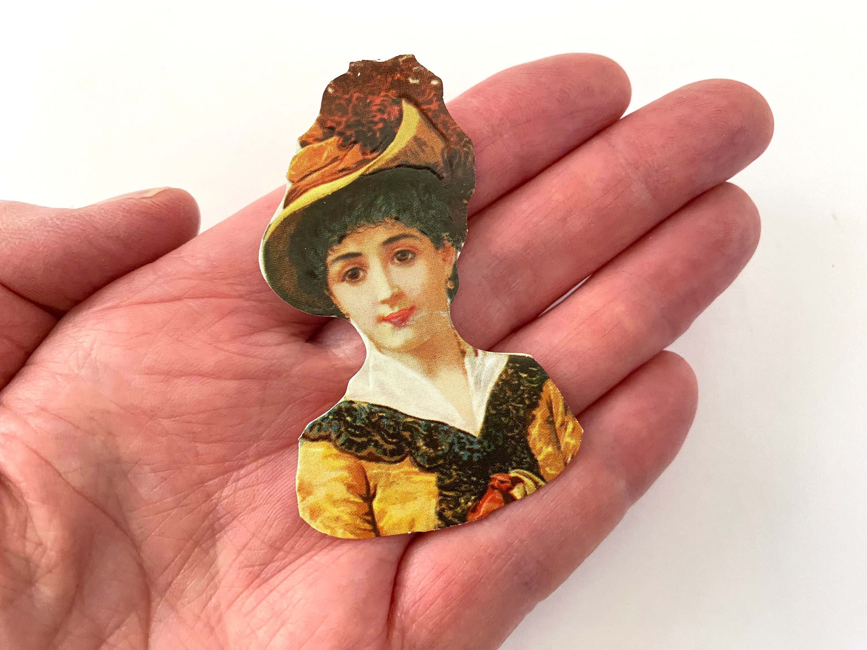 7 Pcs Vintage LADY / Gold Hat Bust Die Cut Embossed SCRAPS Mamelok ...