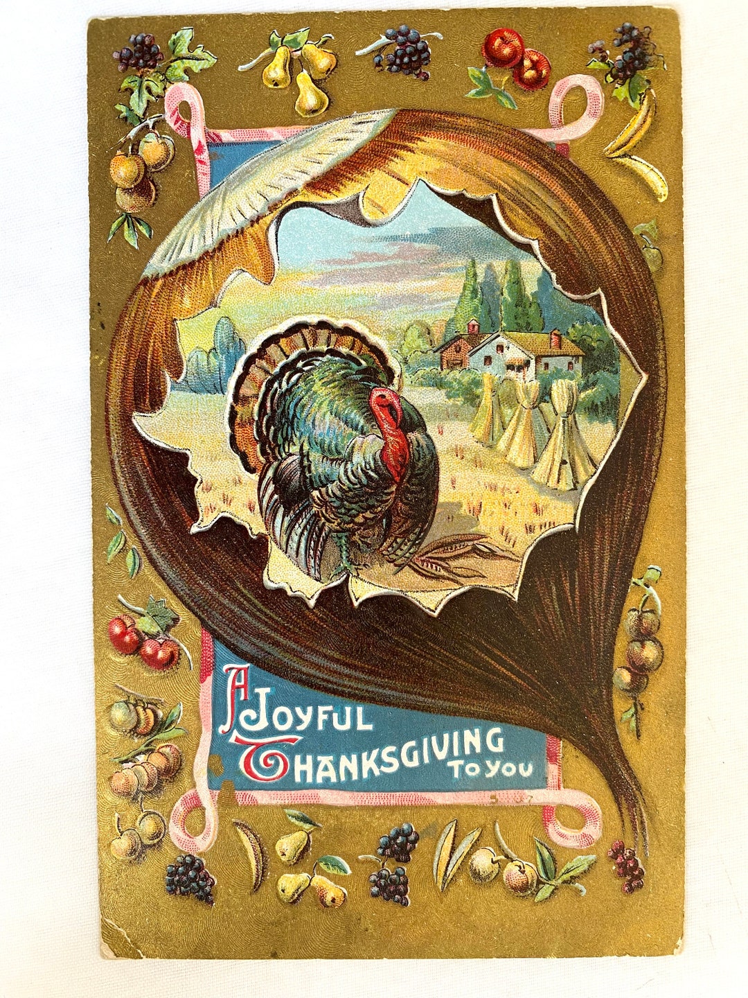 Victorian 1910 THANKSGIVING Turkey W/gold Accents Embossed POSTCARD ...