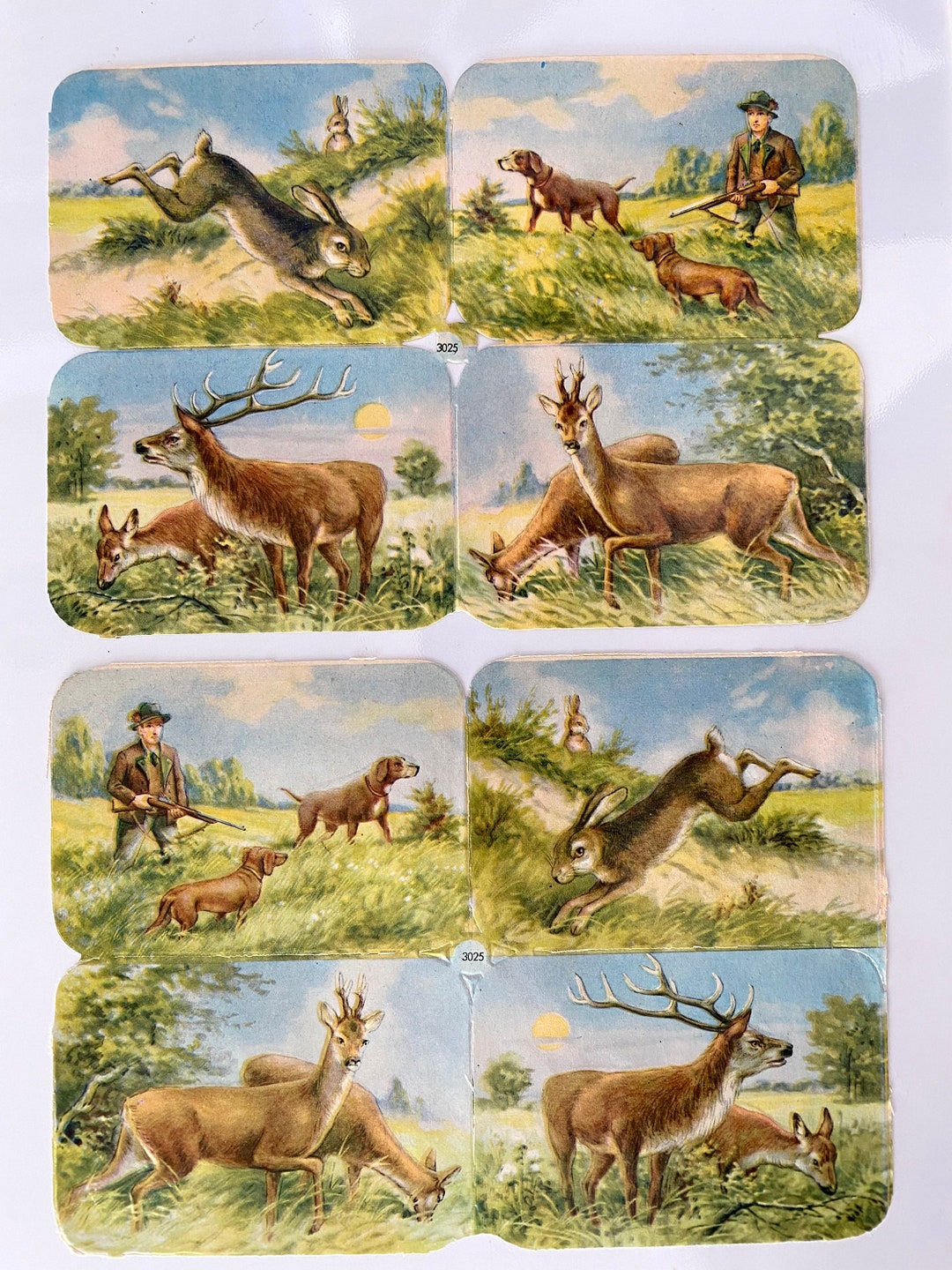 Vintage Hunting Animals Deer Rabbit Die Cut Embossed SCRAP Victorian ...