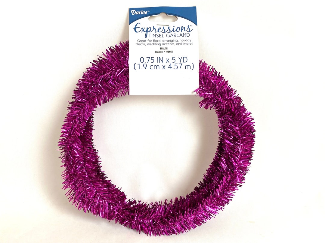 FUCHSIA Metallic 3/4 TINSEL Garland Darice Expressions Tinsel Garland 5 ...