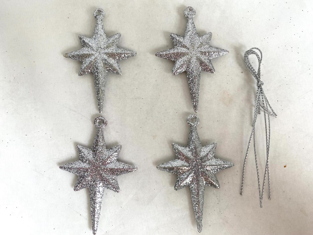 4 Pcs Silver Glitter STARS | Star of Bethlehem Ornaments | Miniature ...