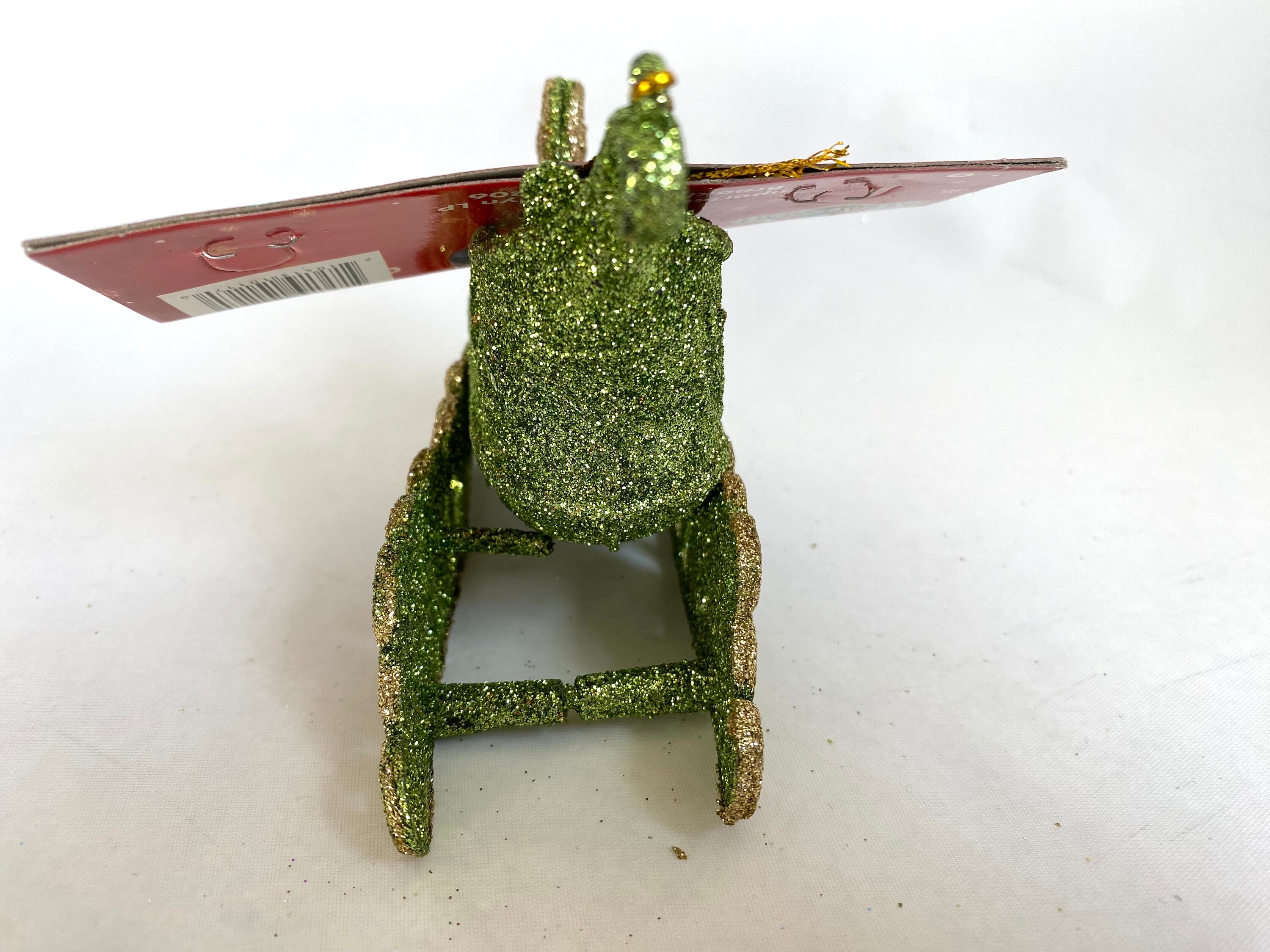Santa SLEIGH | Lime GREEN & Gold GLITTER Sleigh Ornament | 4.5” X 3.5 ...