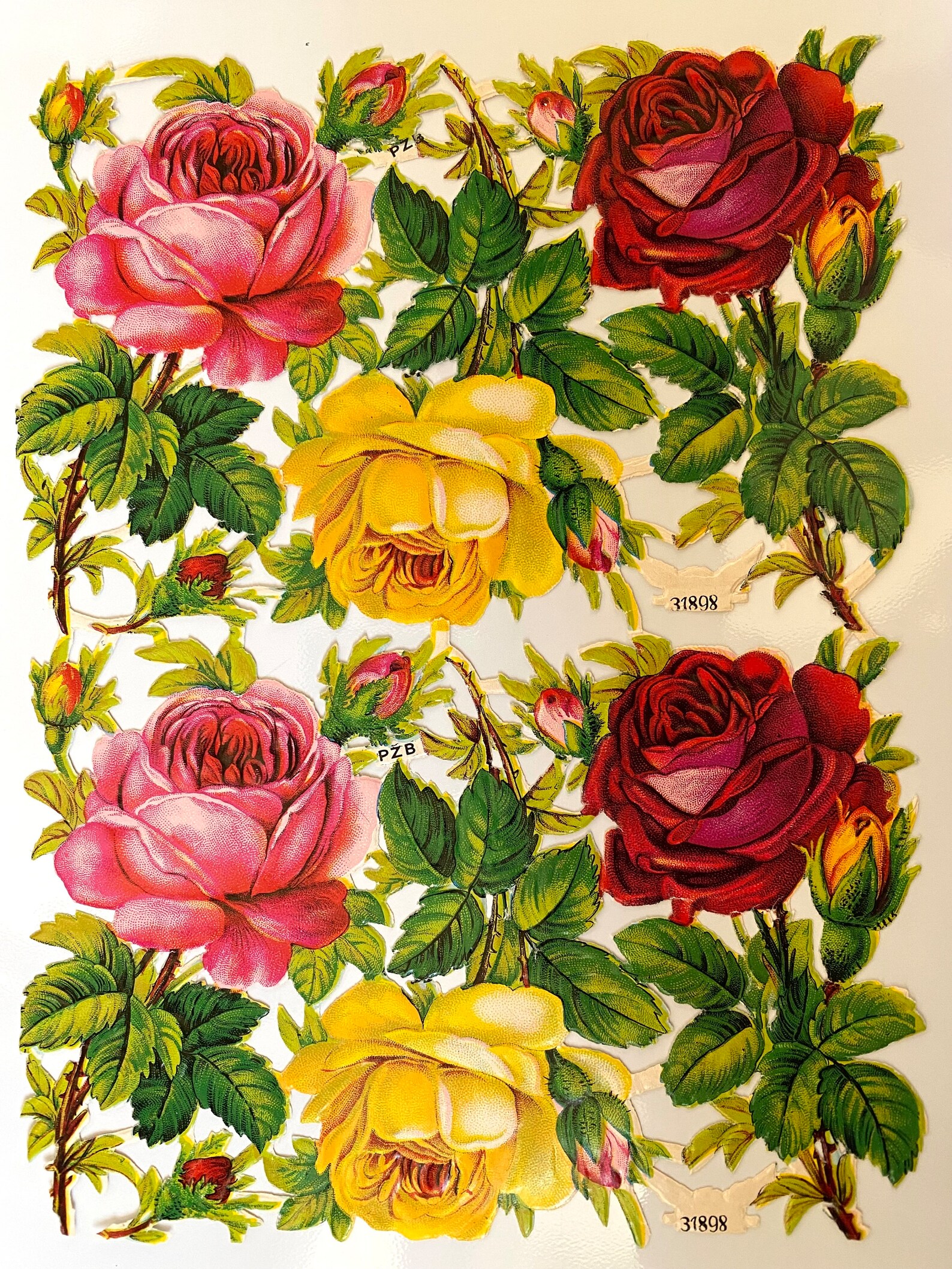 Vintage ROSES Redpink.yellow Die Cut Embossed SCRAP Victorian Style ...