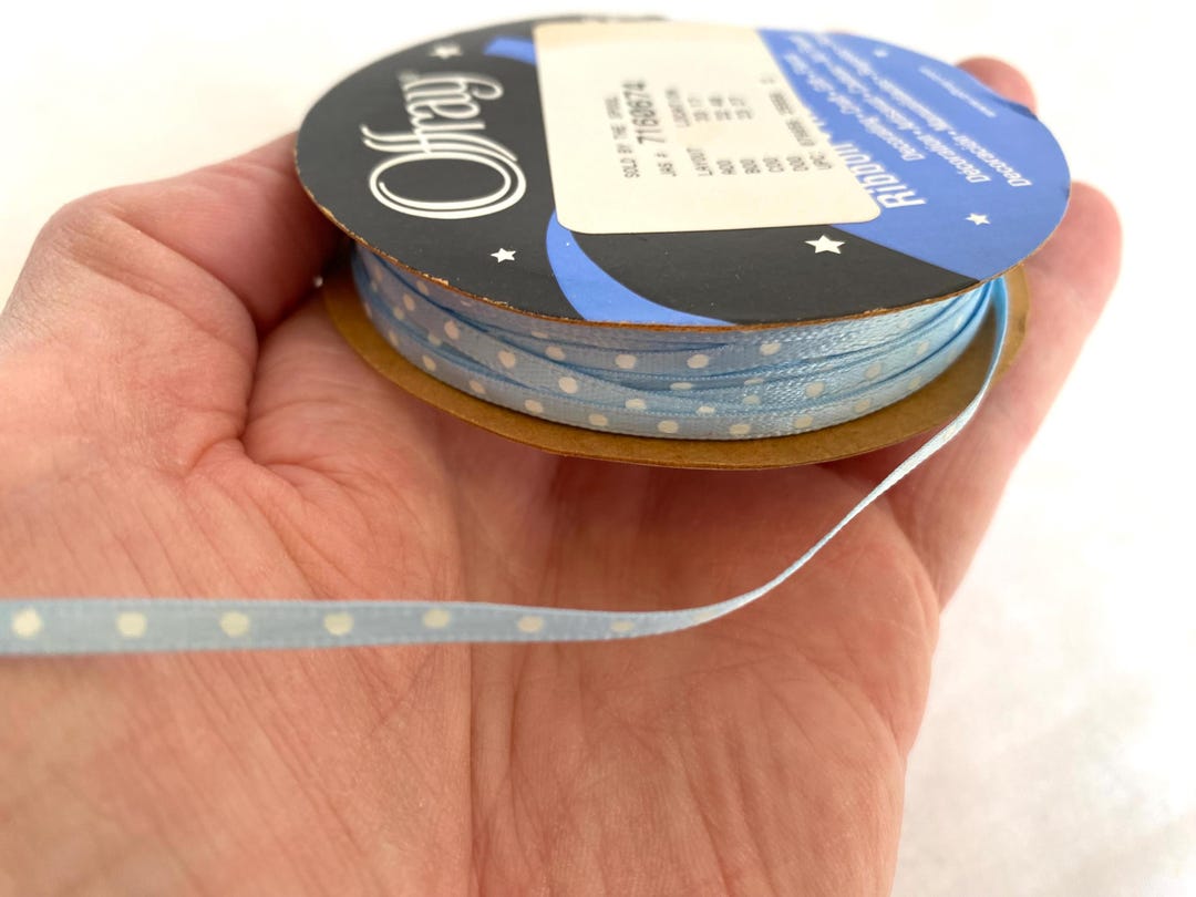15 Ft OFFRAY Light BLUE 1/8” Satin Dotted RIBBON | 100% Polyester ...